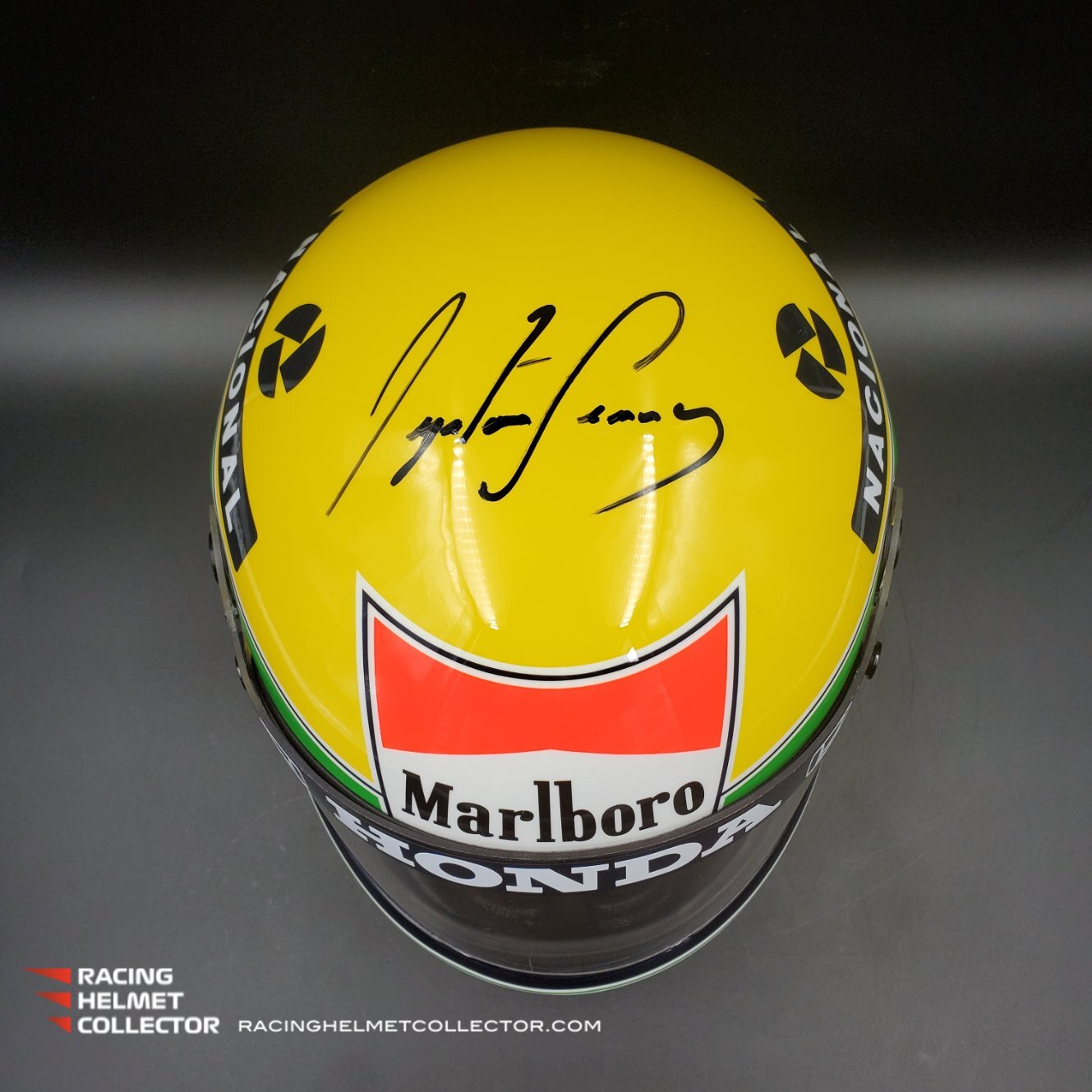 Ayrton Senna Signed Directly On Helmet Marlboro 1988 Autographed Displ ...