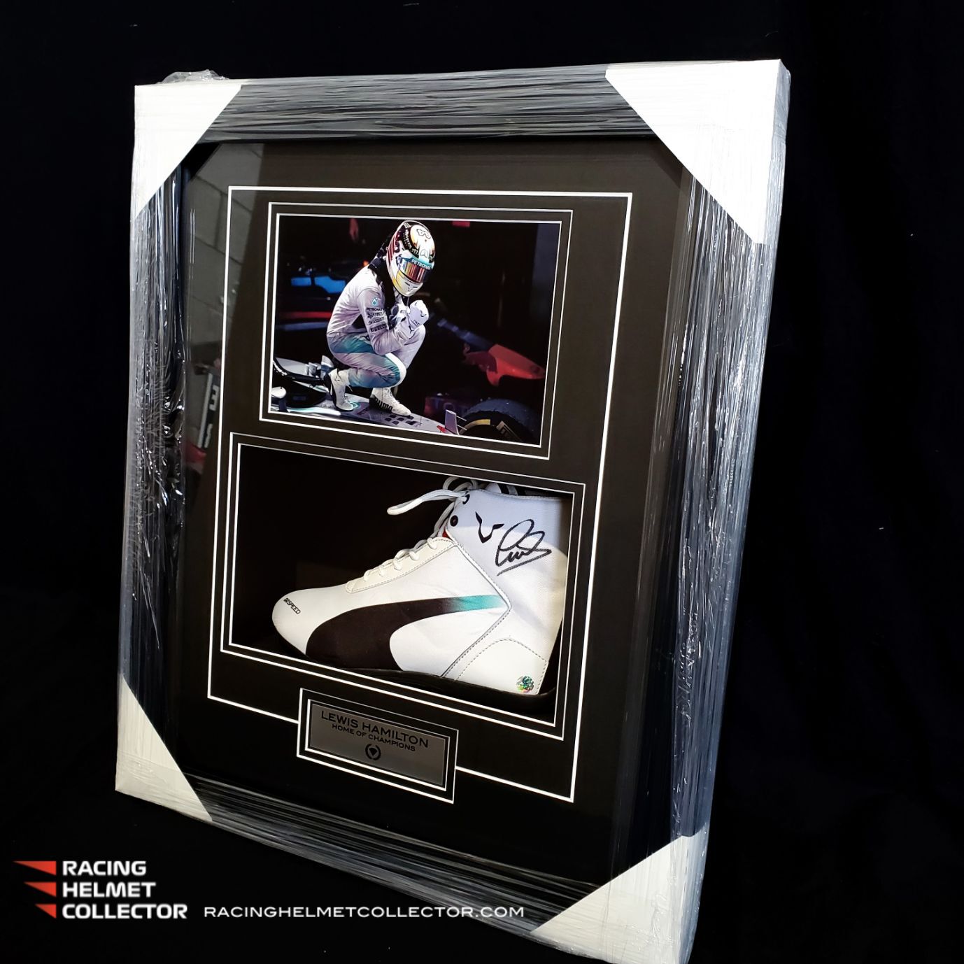 Lewis Hamilton Signed Replica Puma Shoe Fully Wood Framed V2 AS-00424 ...